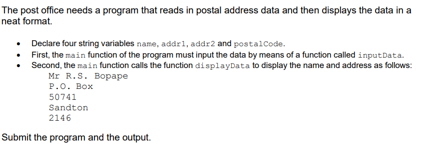 Solved The post office needs a program that reads in postal | Chegg.com