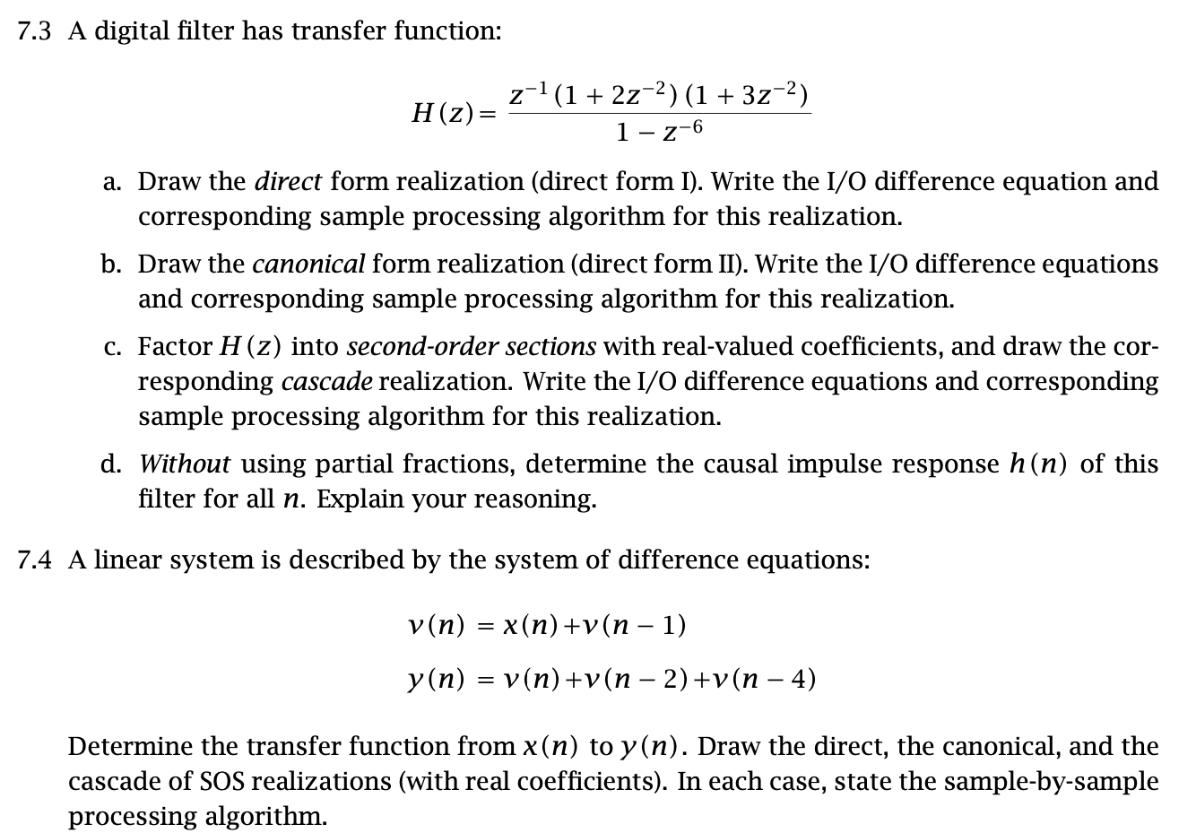 7.3 A digital filter has transfer function: z-1(1 + | Chegg.com