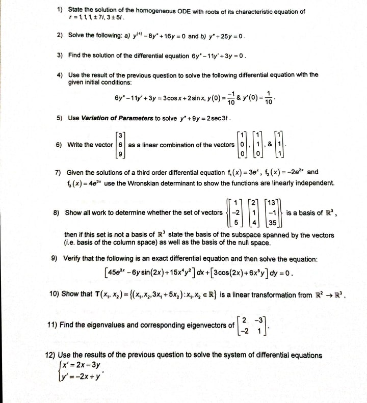Solved 1) State the solution of the homogeneous ODE with | Chegg.com