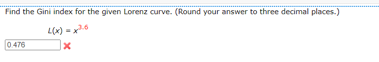 Solved Find the Gini index for the given Lorenz curve. | Chegg.com
