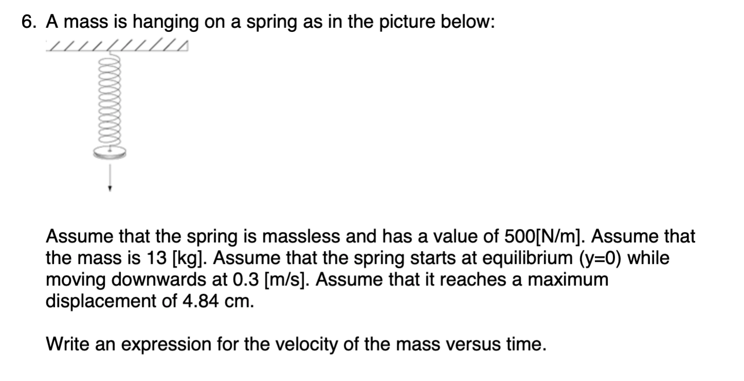 Solved 6. A mass is hanging on a spring as in the picture | Chegg.com