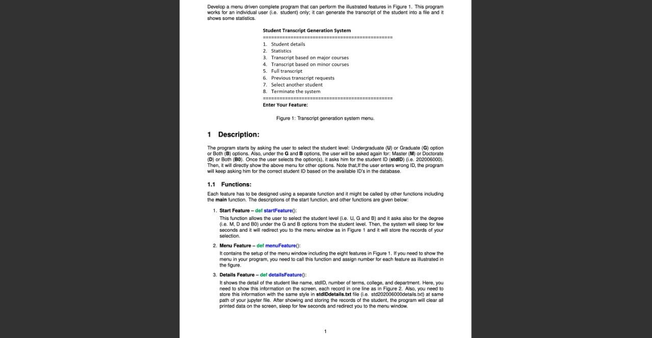 Develop a transcript for student ( I want the code | Chegg.com