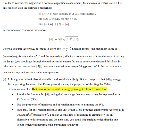 Solved Similar to vectors, we may define a norm (a magnitude | Chegg.com