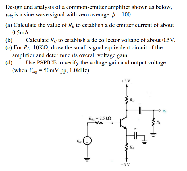 Solved Design and analysis of a common-emitter amplifier | Chegg.com