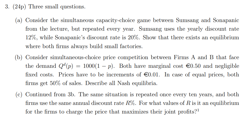 Solved 3. (24p) Three small questions. (a) Consider the | Chegg.com