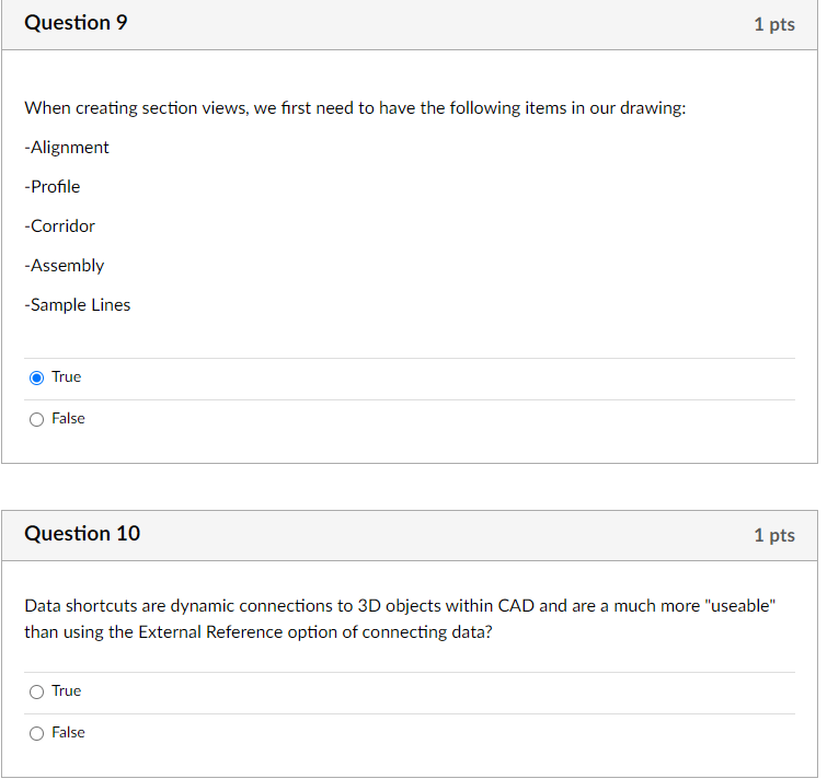 Solved Question 9 1 pts When creating section views, we | Chegg.com