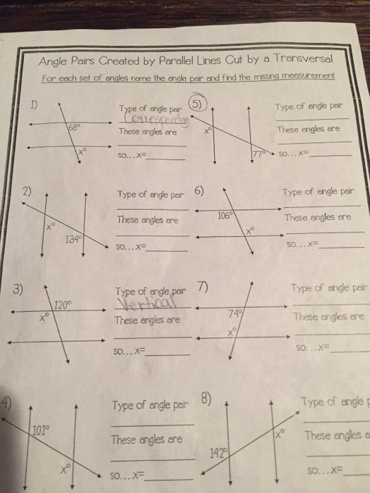 Solved Angle Pairs Created by Parallel Lines Cut by a | Chegg.com