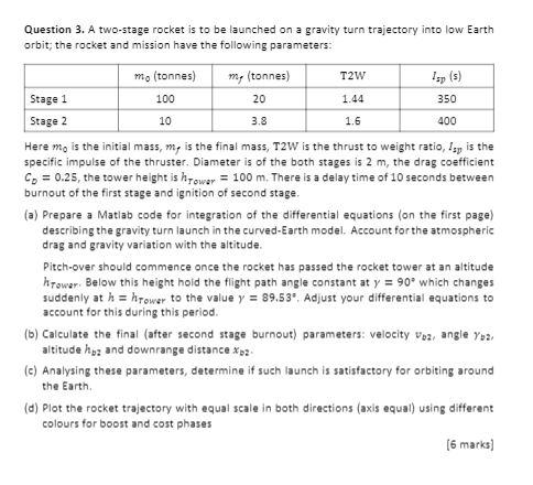 Question 3. A two-stage rocket is to be launched on a | Chegg.com