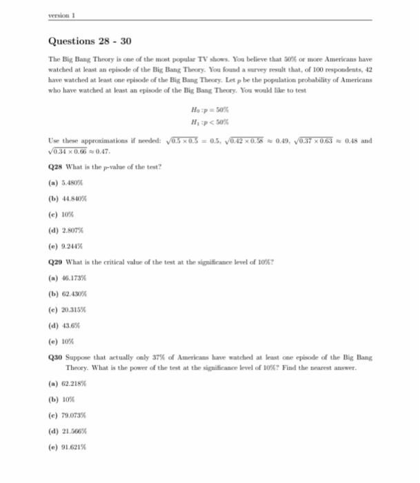 Solved version 1 Questions 28 30 The Big Bang Theory is one | Chegg.com