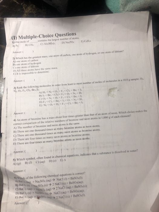 Solved (I) Multiple-Choice Questions 1) One mole of contains | Chegg.com
