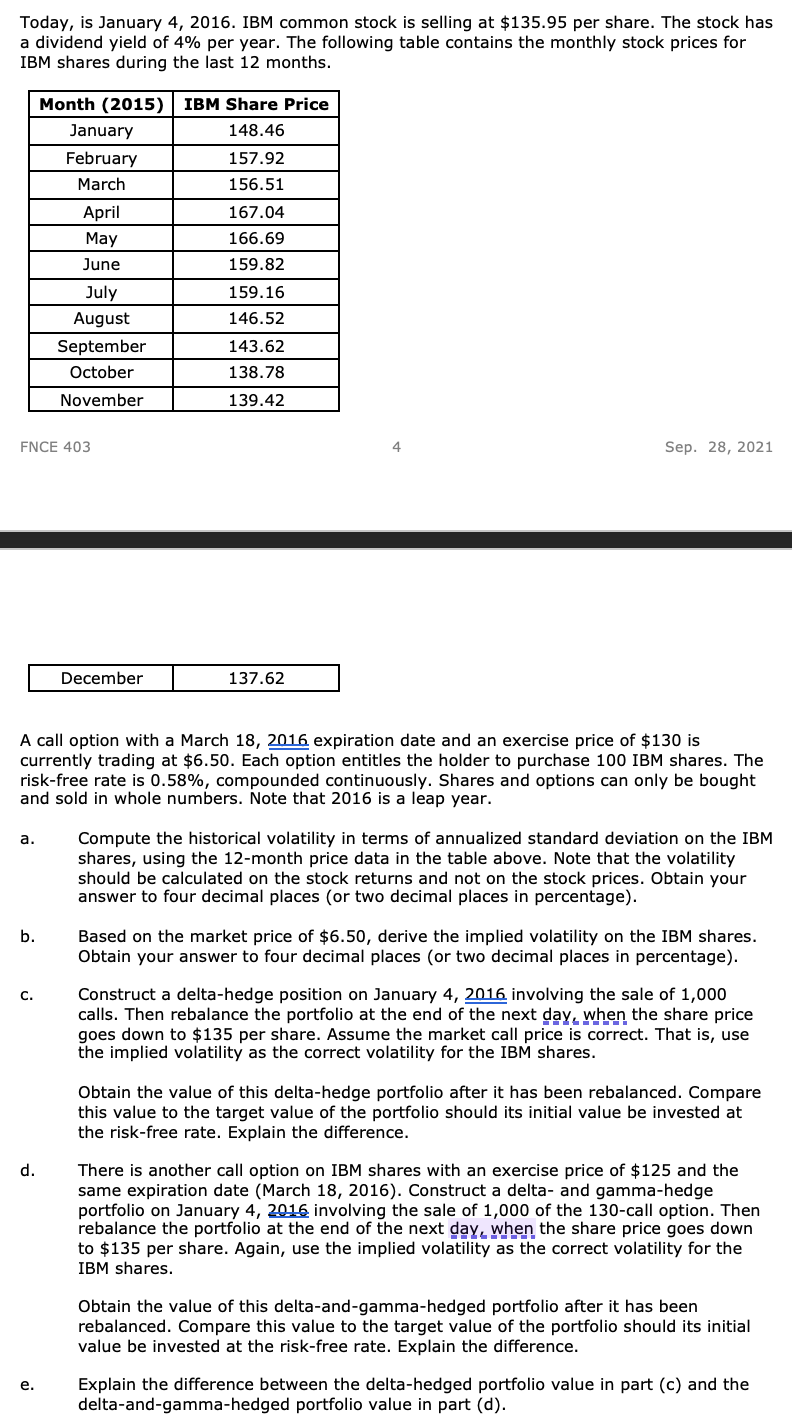 Today, is January 4, 2016. IBM common stock is | Chegg.com