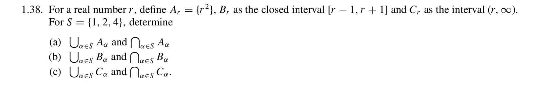 Solved .38. For a real number r, define Ar={r2},Br as the | Chegg.com