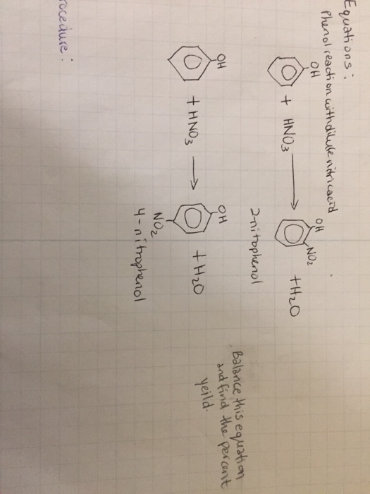 Solved Equations: Phenol reaction with dilute nitric acid | Chegg.com