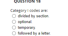 Solved Category I codes are: divided by section. optional. | Chegg.com