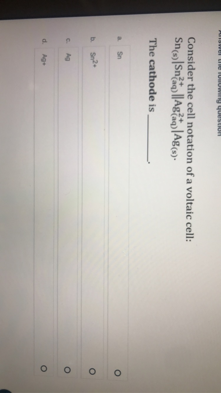 Solved Answel uile Ullowing question Consider the cell | Chegg.com