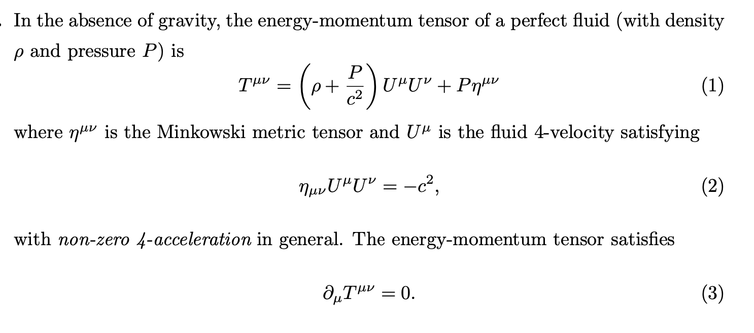 In the absence of gravity, the energy-momentum tensor | Chegg.com