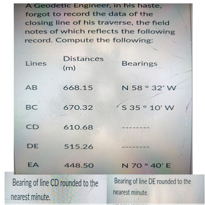 Solved A Geodetic Engineer, in his haste, forgot to record | Chegg.com