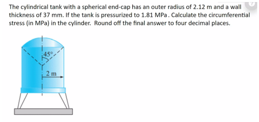 Solved The cylindrical tank with a spherical end-cap has an | Chegg.com