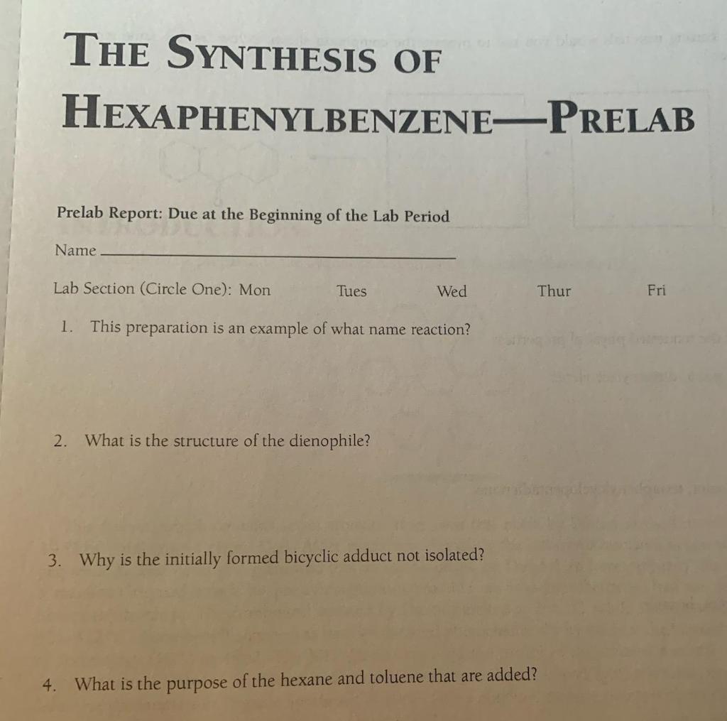 Solved THE SYNTHESIS OF HEXAPHENYLBENZENE–PRELAB Prelab | Chegg.com