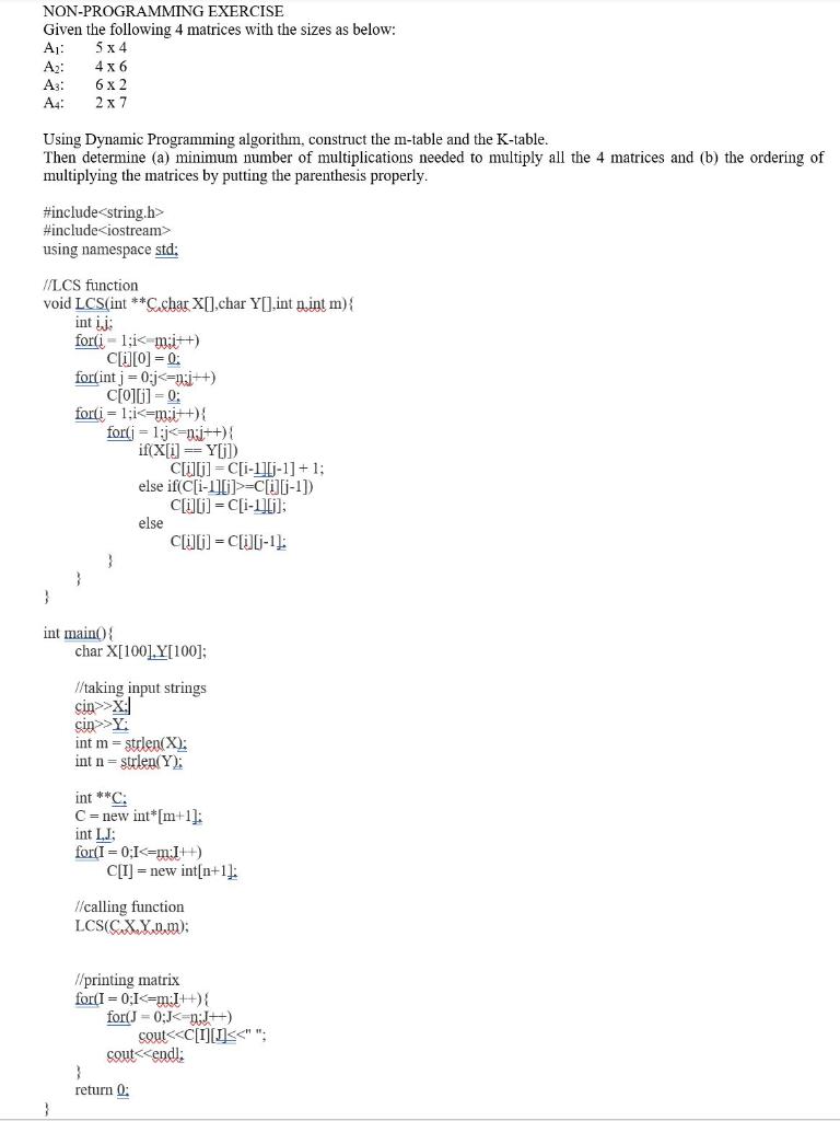 Solved NON-PROGRAMMING EXERCISE Given the following 4 | Chegg.com