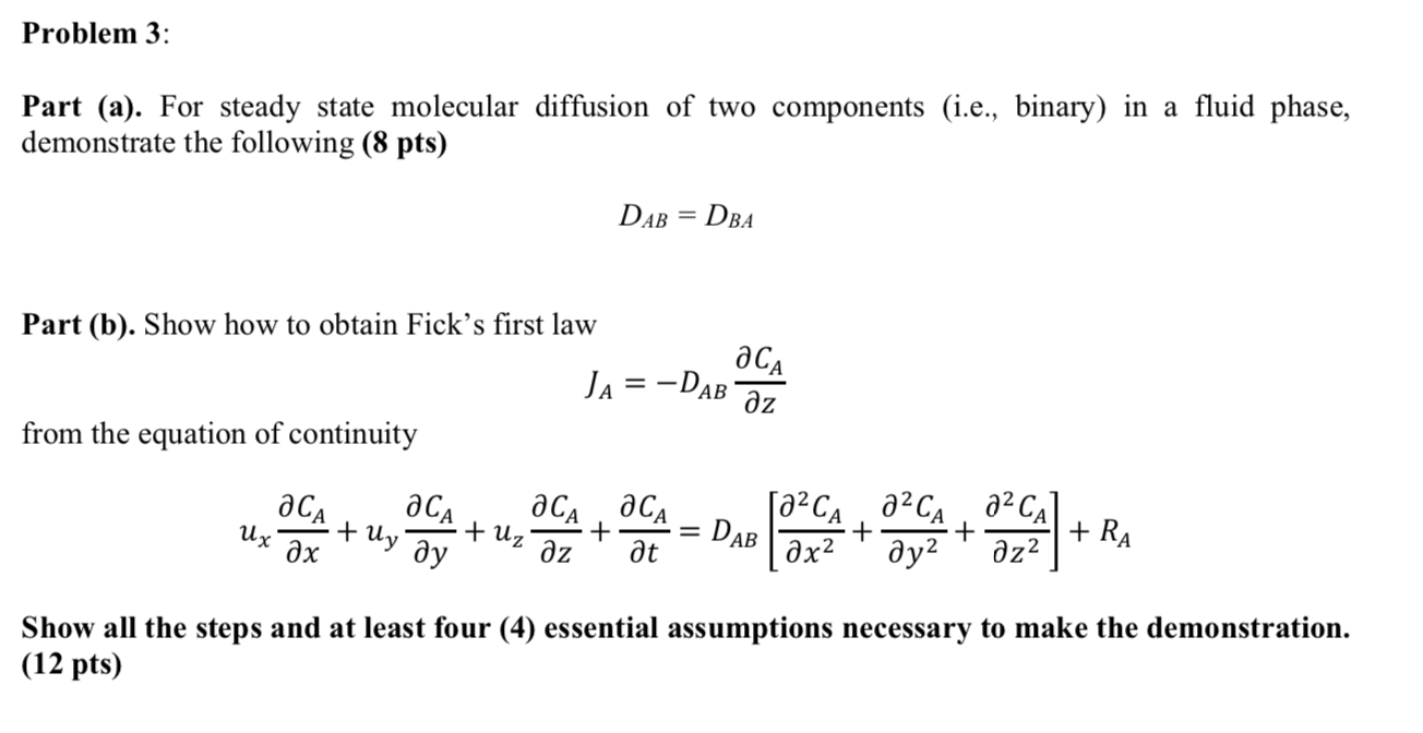 Solved Problem 3: Part (a). For steady state molecular | Chegg.com