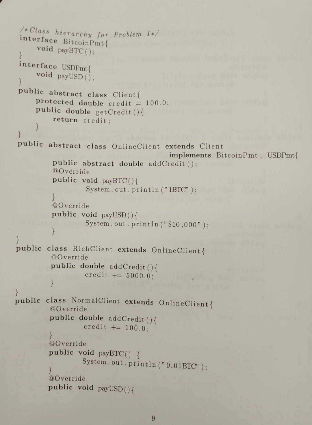 Solved 1. (30 pts) Refer to the class hierarchy given on | Chegg.com