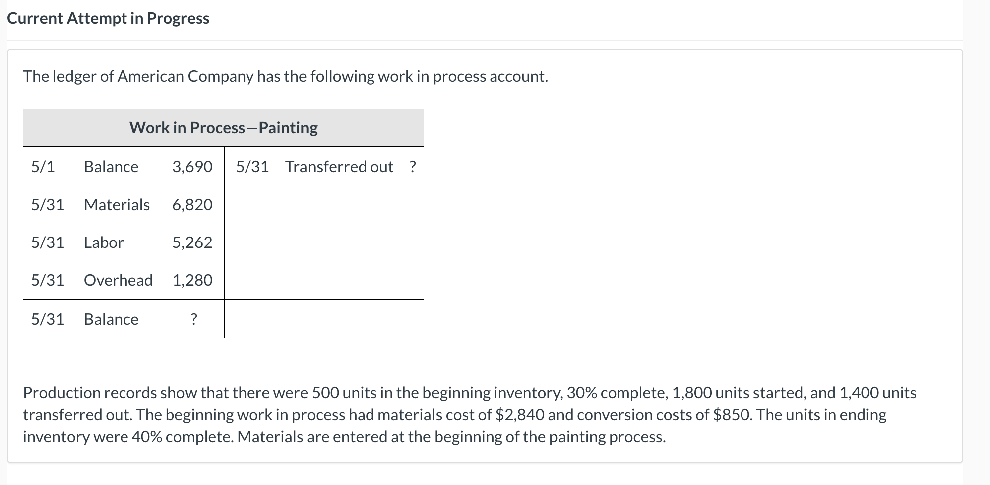 Current Attempt in Progress The ledger of American | Chegg.com