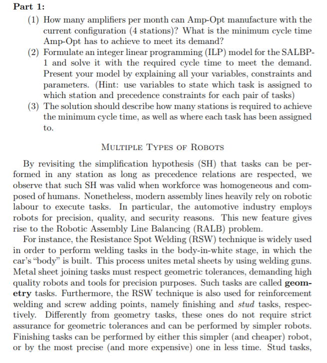 PROBLEM 4: ROBOTIC ASSEMBLY LINE BALANCING (30 | Chegg.com