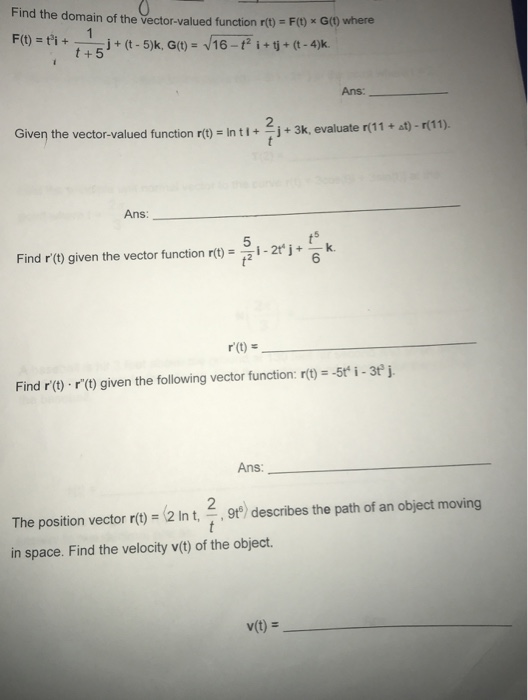 Solved Find the domain of the vector-valued function r(t) = | Chegg.com