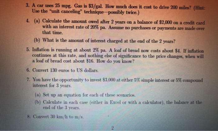 Solved 25 mpg. Gas is $3/gal. How much does it cost to drive | Chegg.com