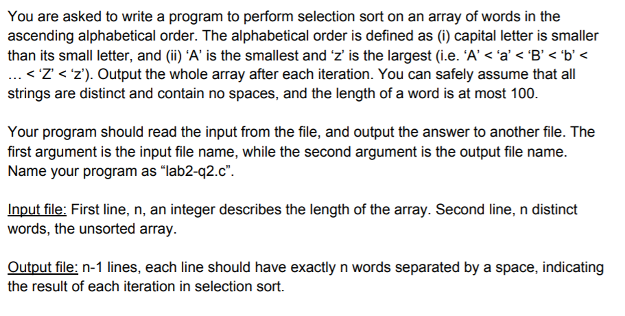 Solved You are asked to write a program to perform selection | Chegg.com