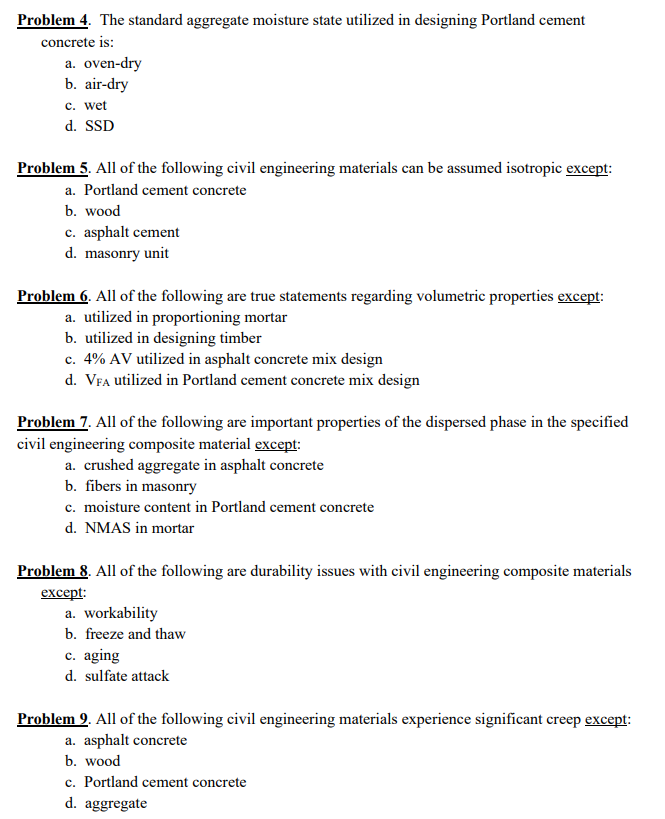 Solved Problem 4. The standard aggregate moisture state | Chegg.com
