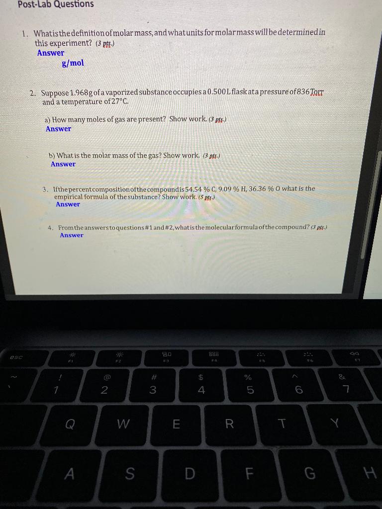 Solved Post-Lab Questions 1. Whatis the definition ofmolar | Chegg.com