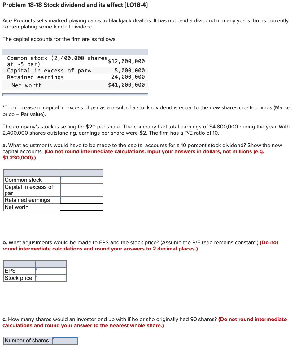 Solved Problem 18-18 Stock dividend and its effect (LO18-4) | Chegg.com