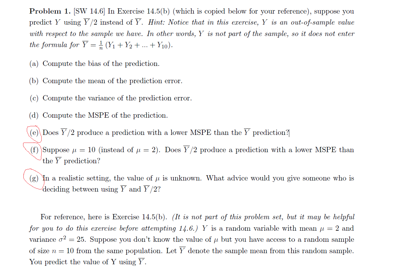 Solved Problem 1. [SW 14.6] In Exercise 14.5(b) (which is | Chegg.com
