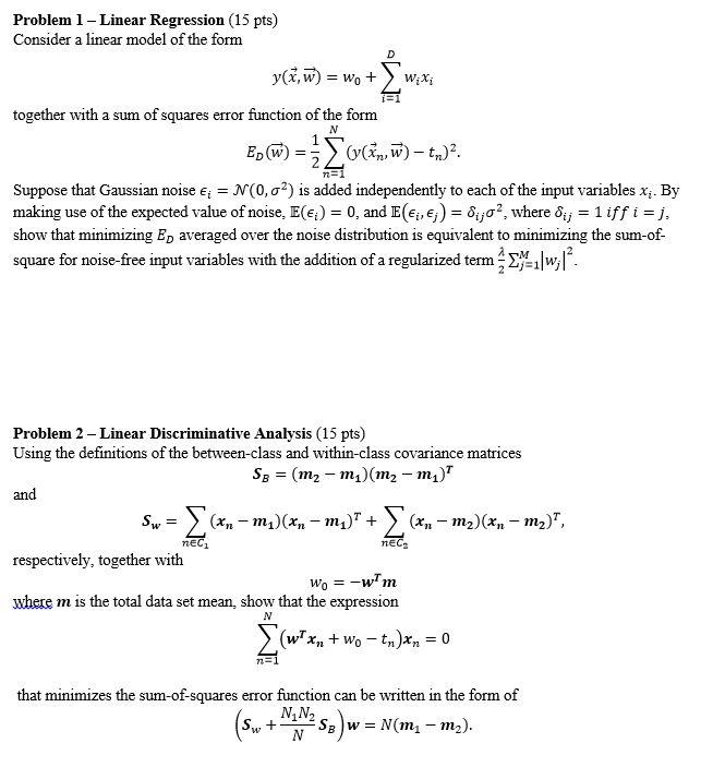 Solved Linear regression and linear discriminative analysis | Chegg.com