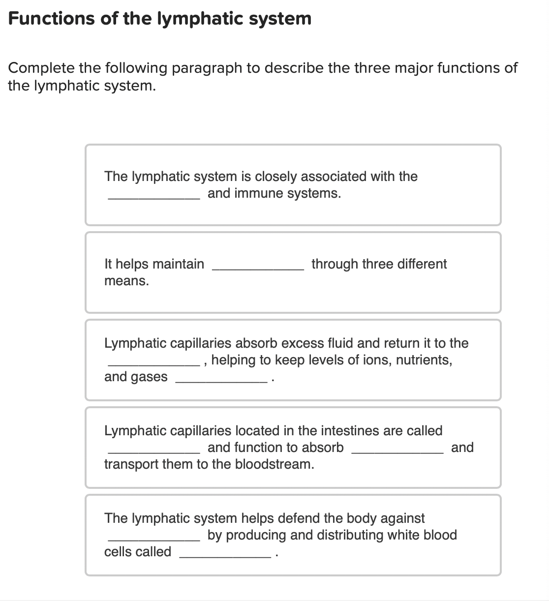 Solved Functions of the lymphatic systemComplete the | Chegg.com
