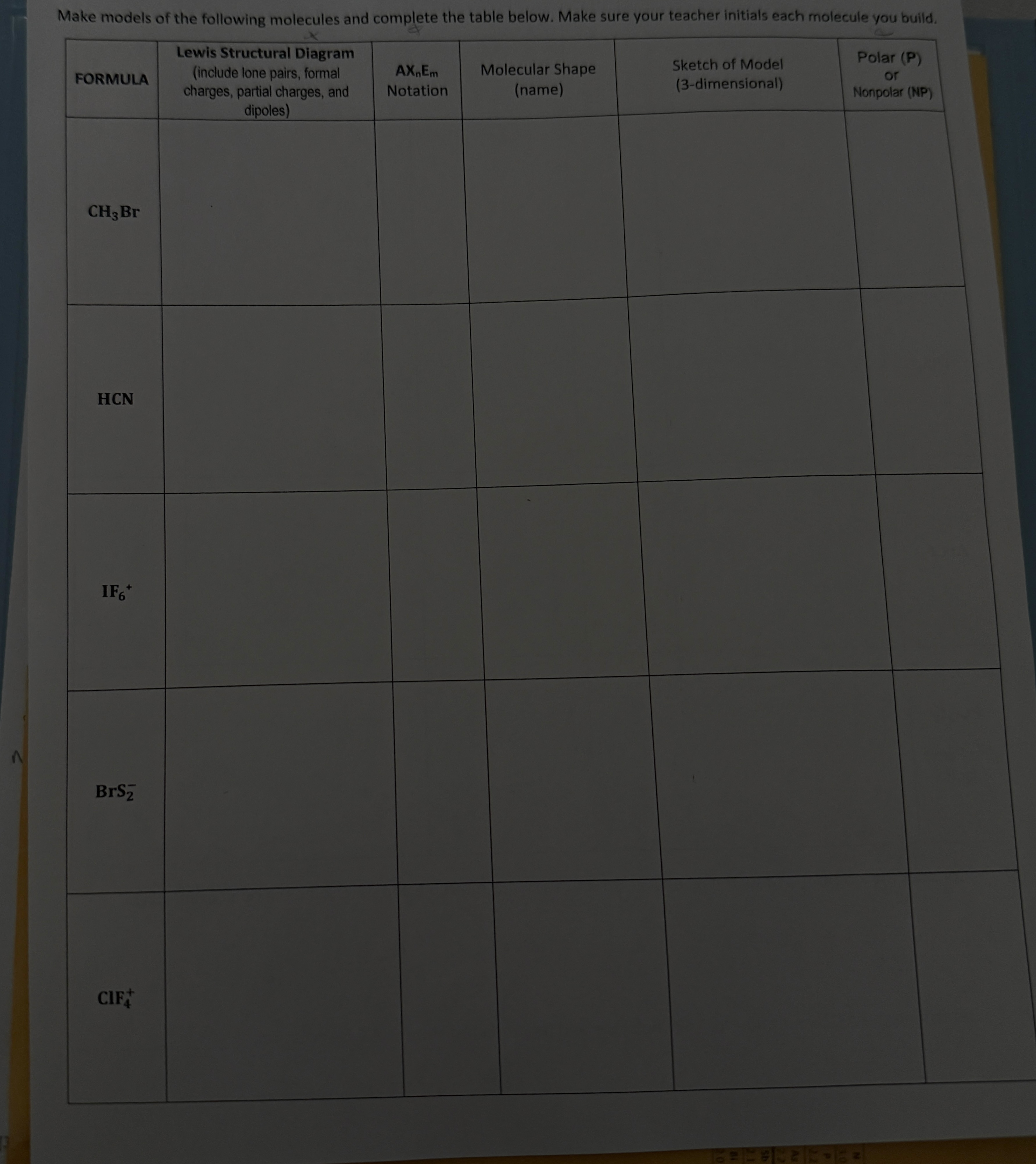 Make models of the following molecules and complete | Chegg.com