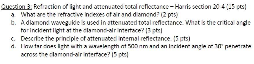 Solved Question 3: Refraction of light and attenuated total | Chegg.com