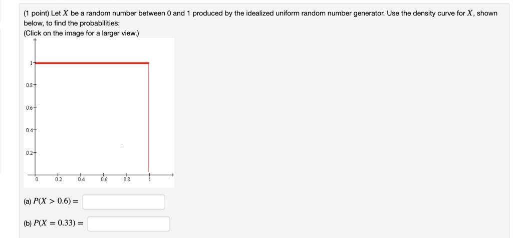 Solved (1 point) Let X be a random number between 0 and 1 | Chegg.com