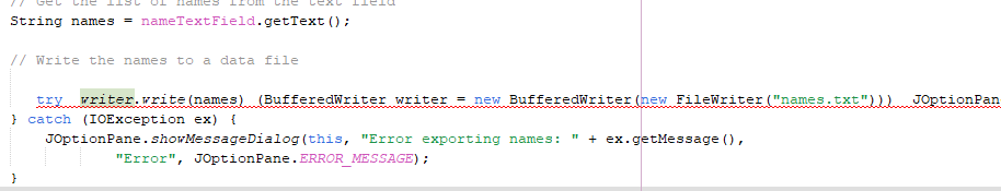 Solved String names = nameTextField.getText(); // Write the | Chegg.com