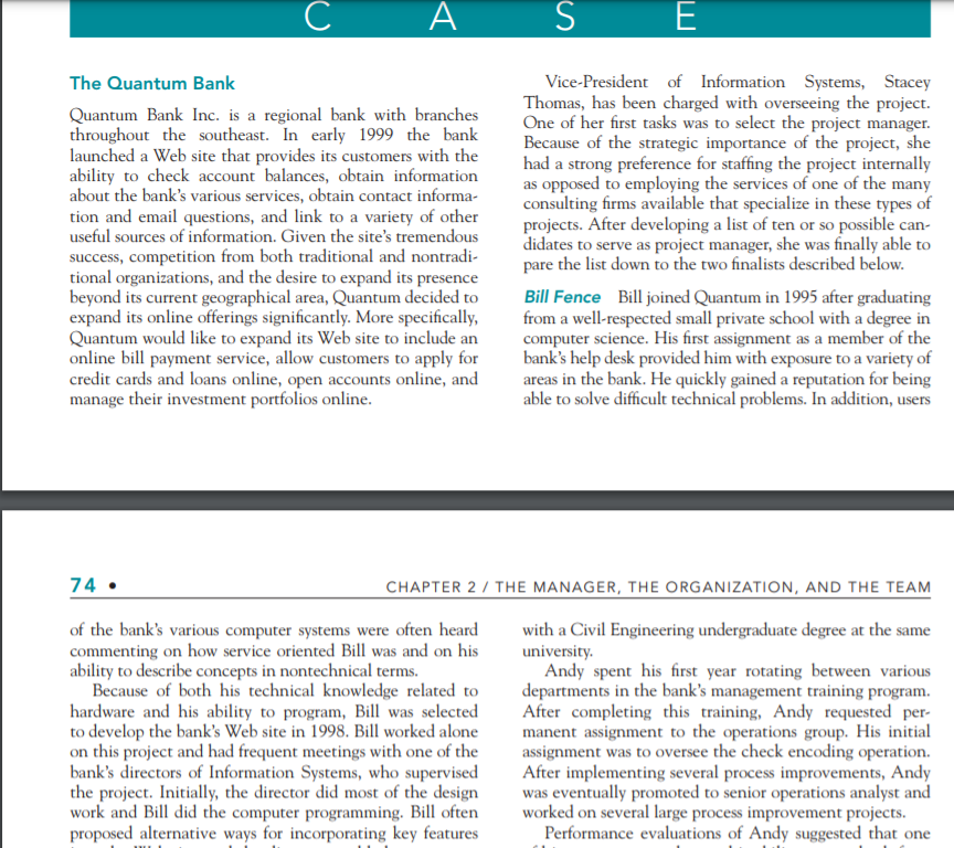 Solved Read Case "The Quantum Bank" and answer the 3 | Chegg.com