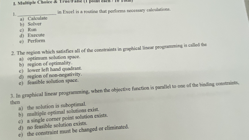 Solved 1. in Excel is a routine that performs necessary | Chegg.com