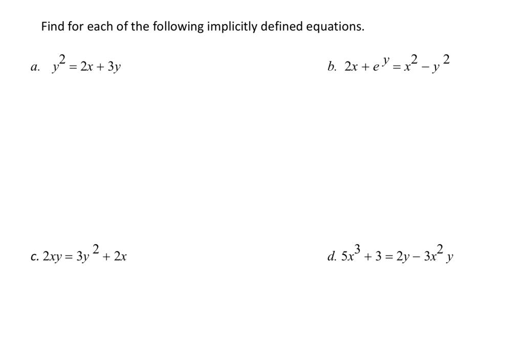 Solved Find for each of the following implicitly defined | Chegg.com