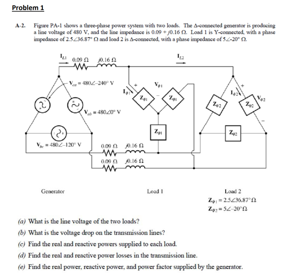 Solved Problem 1 A-2. Figure PA-1 shows a three-phase power | Chegg.com