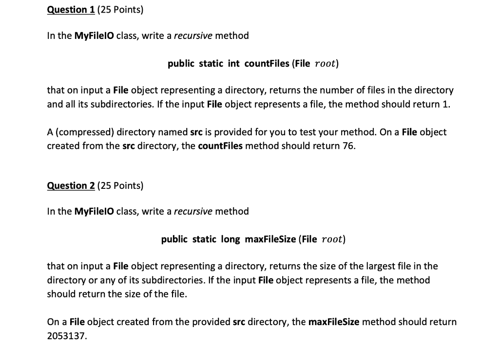 Solved In the MyFilelO class, write a recursive method | Chegg.com