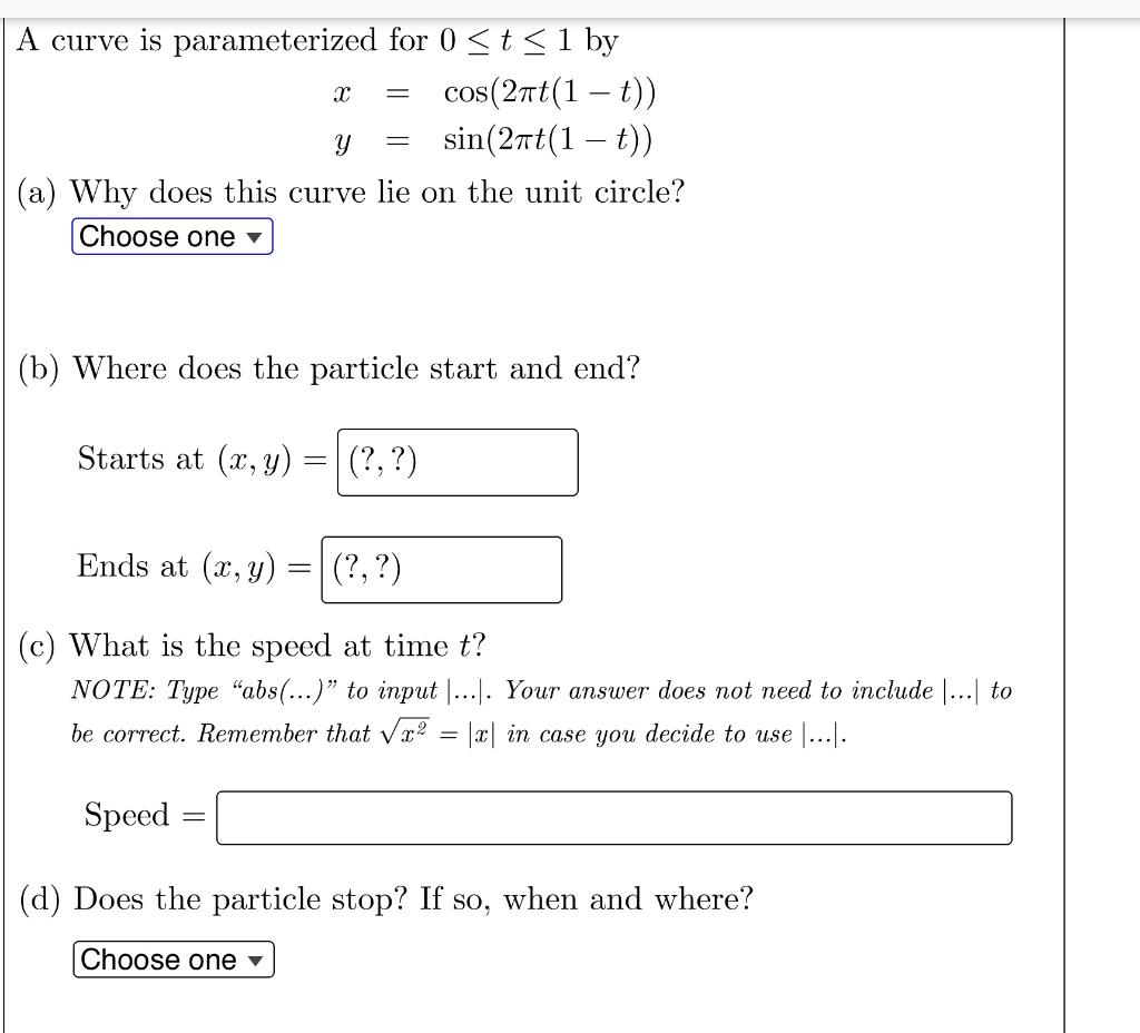 Solved A curve is parameterized for 0≤t≤1 by | Chegg.com