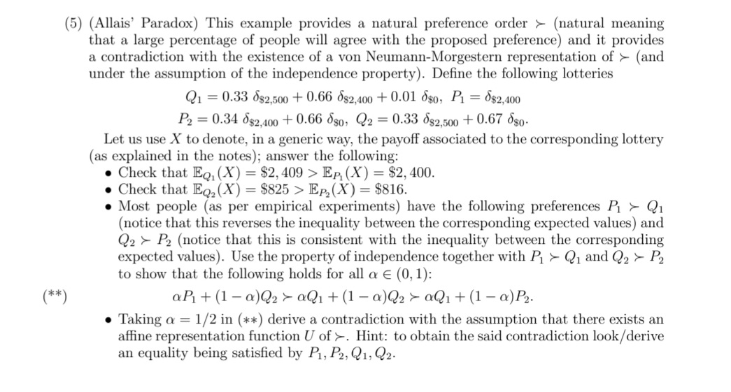 Solved (5) (Allais' ﻿Paradox) ﻿This example provides a | Chegg.com