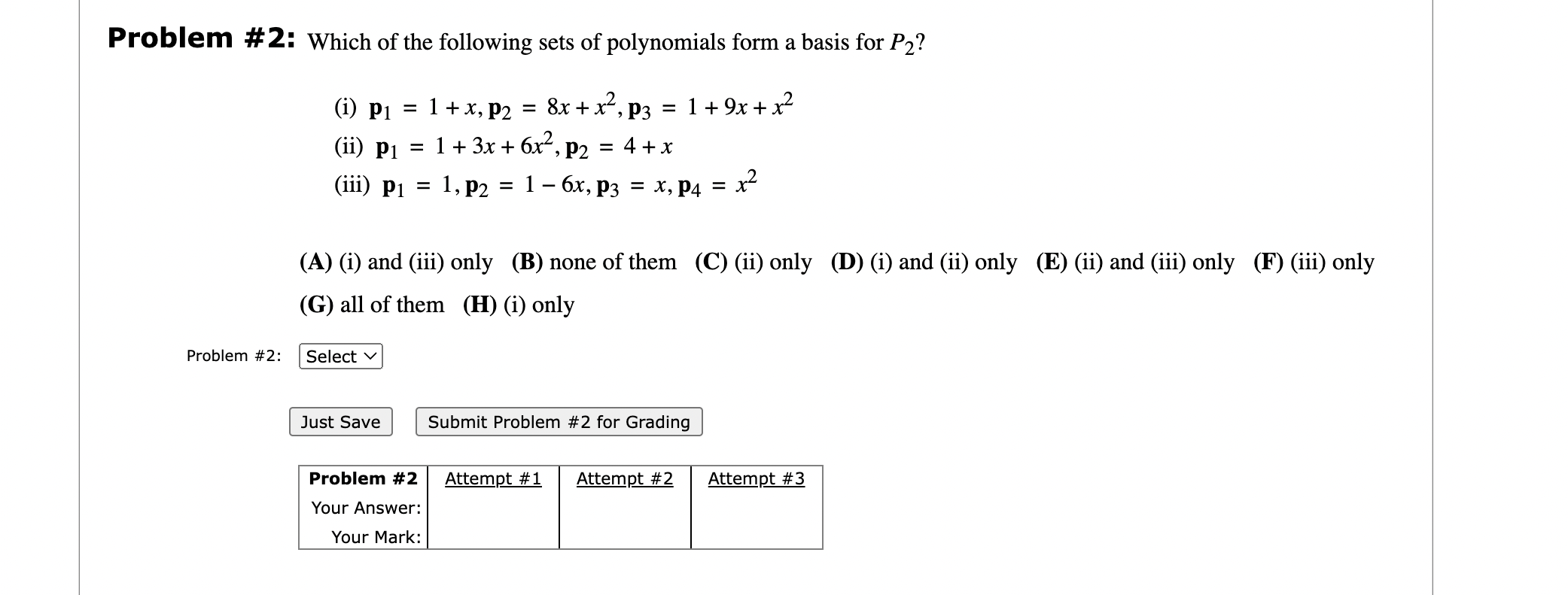 Solved em \#2: Which of the following sets of polynomials | Chegg.com