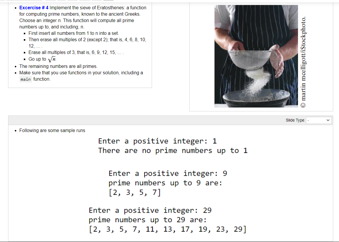 Solved • Excercise # 4 Implement the sieve of Eratosthenes: | Chegg.com